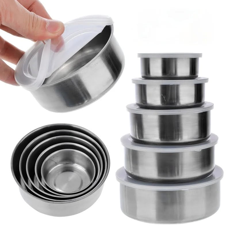 5 Pieces High Quality Steel Bowl Set / Bati Set With Lid - ৫ পিসের হাই ...